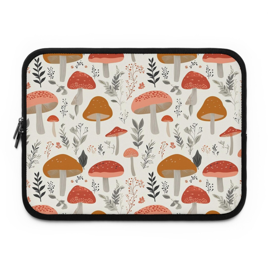 Mushroom Laptop Sleeve: Cottagecore Fungi Art, Padded Neoprene Case - Etsy