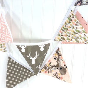 Woodland Nursery Garland Banner Bunting, Boho Nursery Decor Blush Pink ...