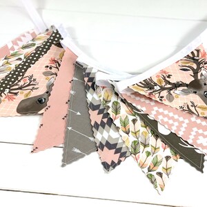 Woodland Nursery Garland Banner Bunting, Boho Nursery Decor Blush Pink ...