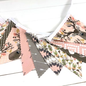 Woodland Nursery Garland Banner Bunting, Boho Nursery Decor Blush Pink ...