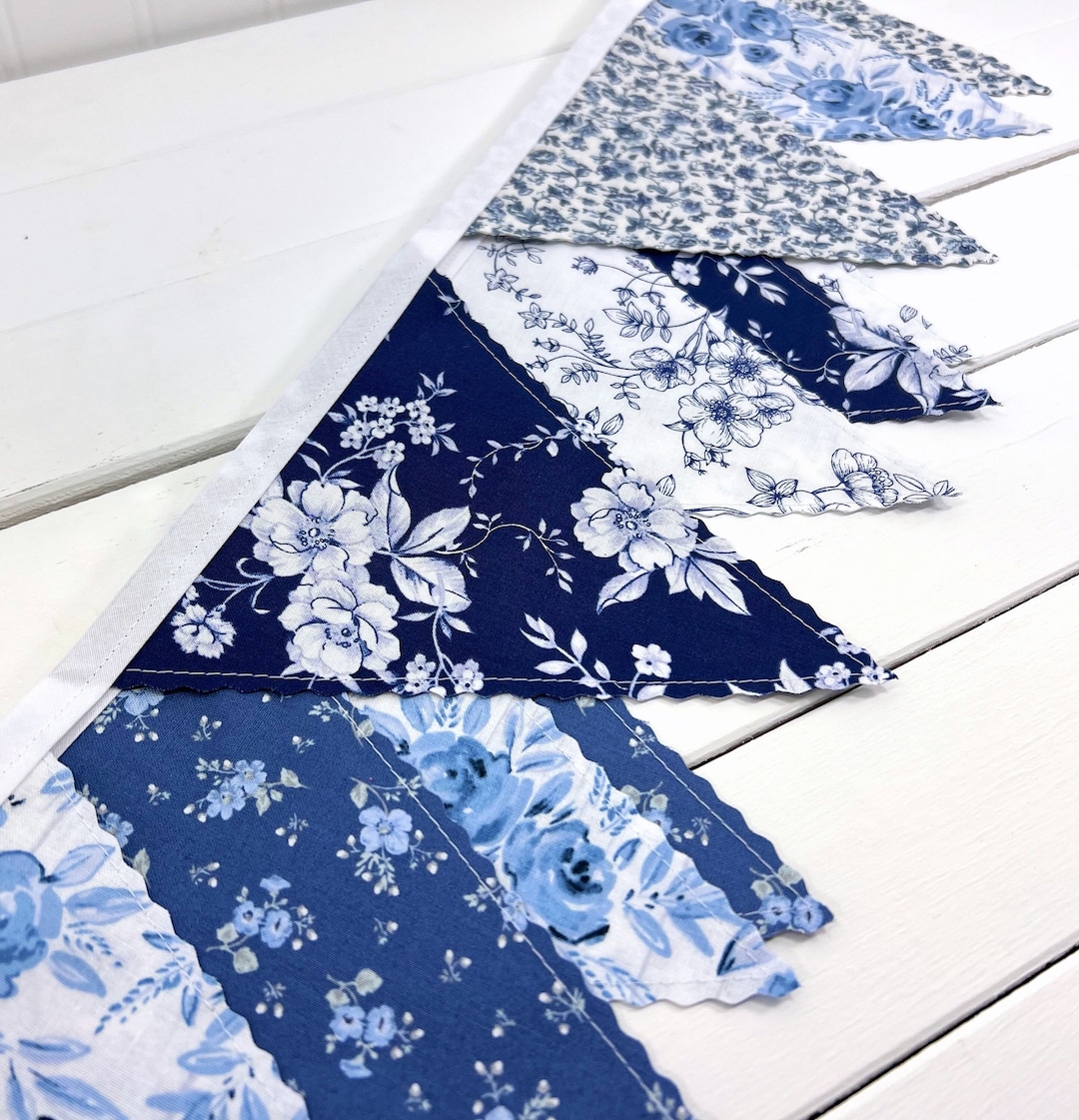 Blue Floral Spring Flowers Fabric Bunting Banner for Baby Shower or ...