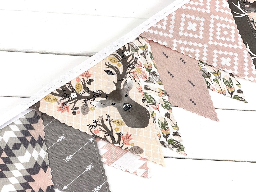 Woodland Nursery Garland Banner Bunting, Boho Nursery Decor Blush Pink ...