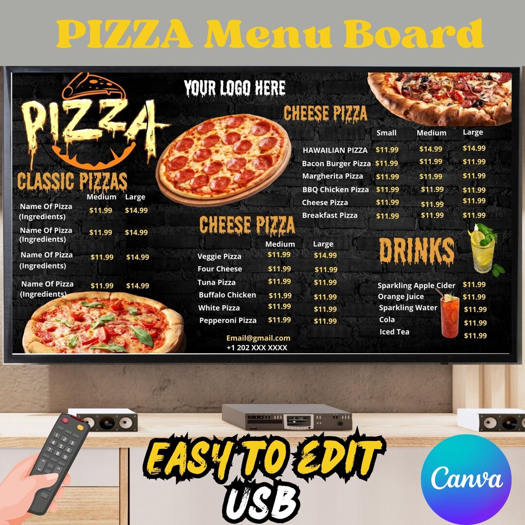 Custom Digital Pizza Menu for Restaurants & Home Use Printable Pizza ...