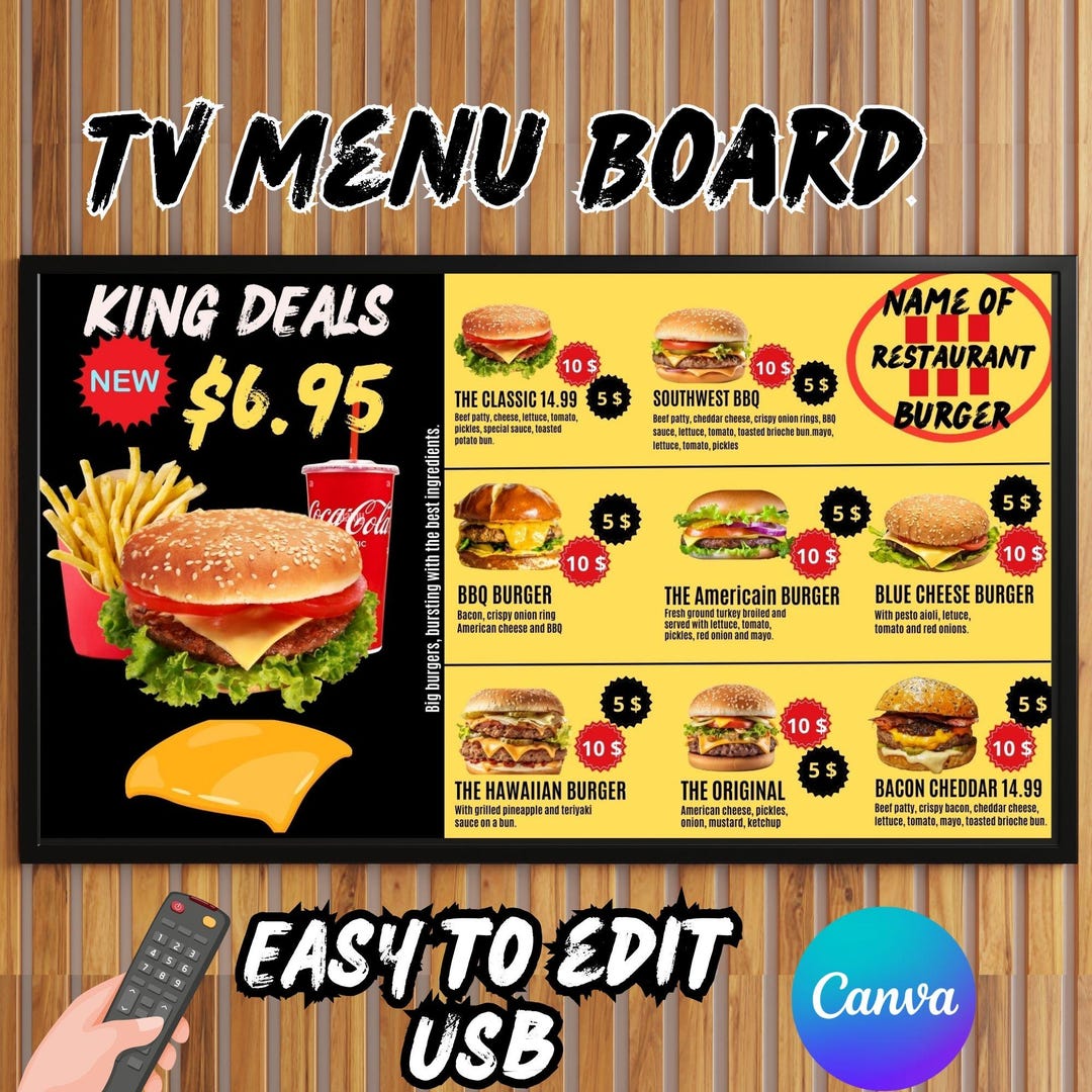 Digital Burger Menu Display, Modern Screen Menu Template, Customizable ...