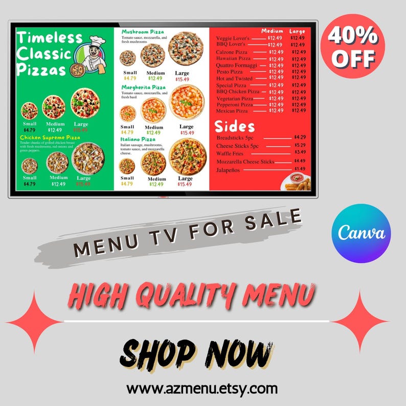 Personalized TV Pizza Menu Custom Digital Pizza Menu for Restaurants ...