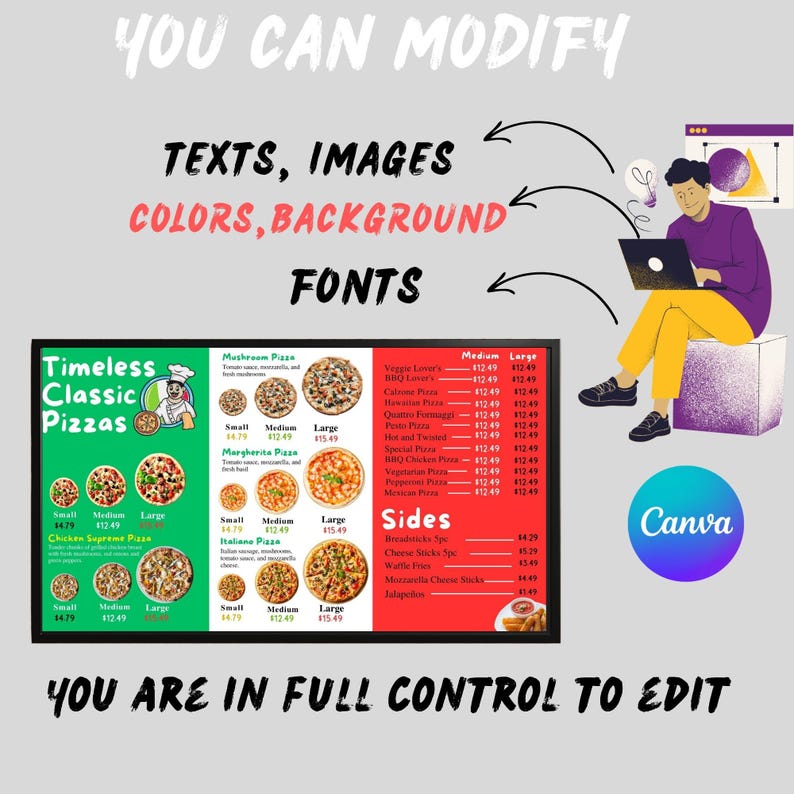 Personalized TV Pizza Menu Custom Digital Pizza Menu for Restaurants ...