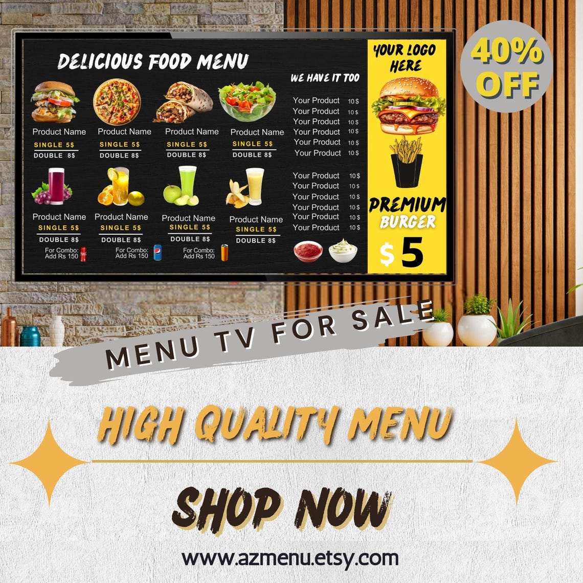 Digital Restaurant Menu Display, Modern Screen Menu Template ...