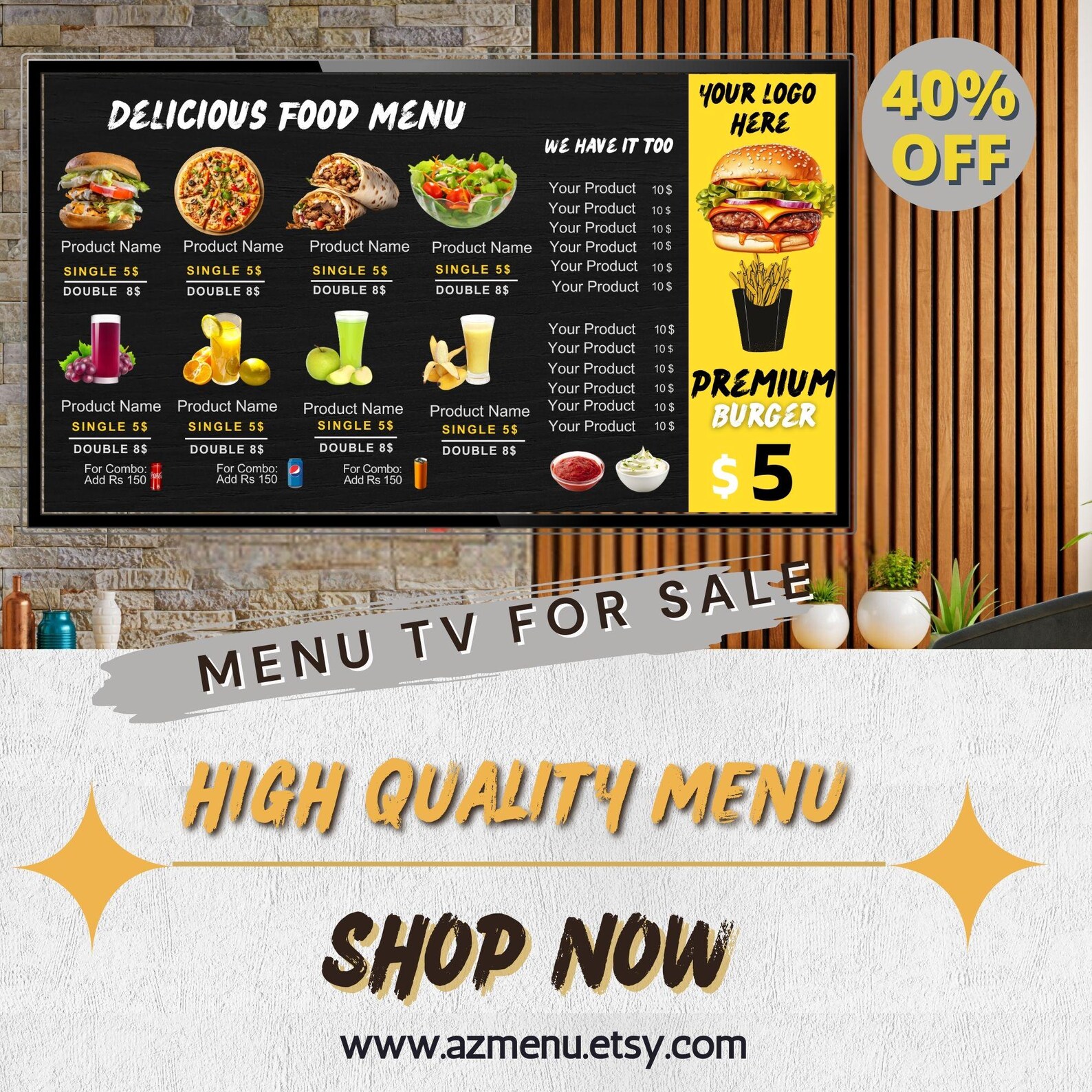 Digital Restaurant Menu Display, Modern Screen Menu Template ...