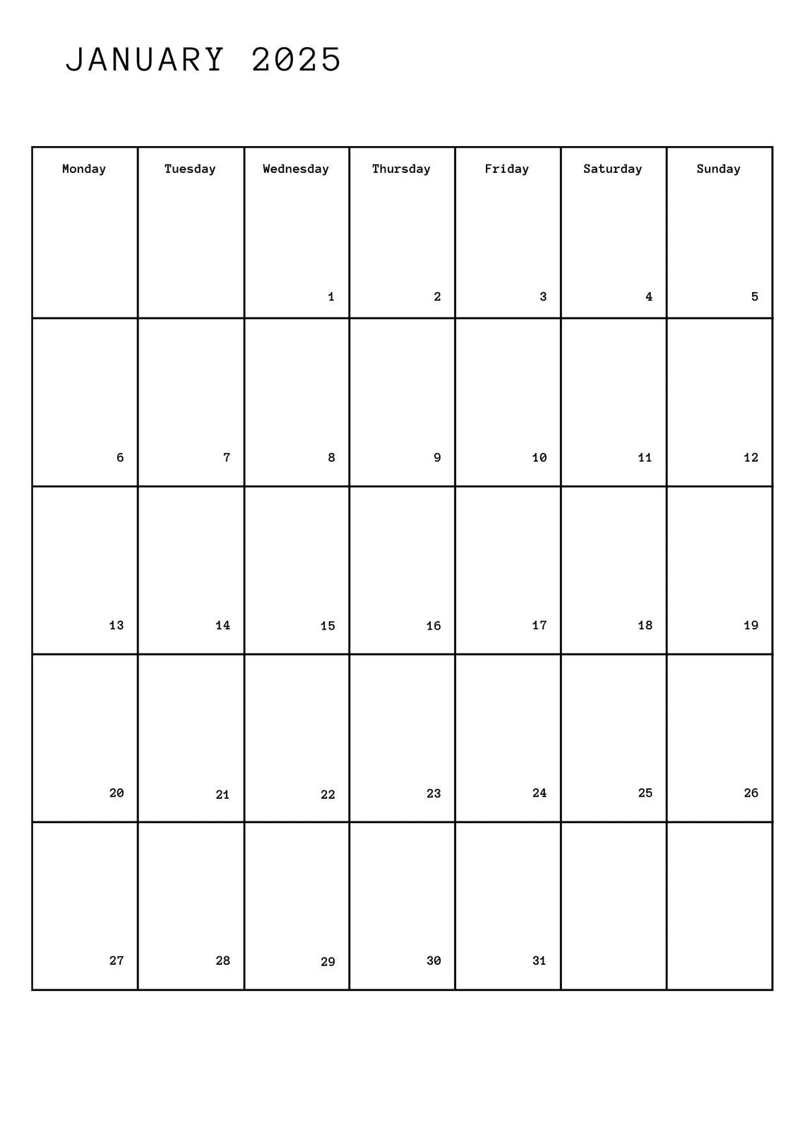 Planner Januari 2025, Kalender Januari 2025, Maandkalenderblad ...