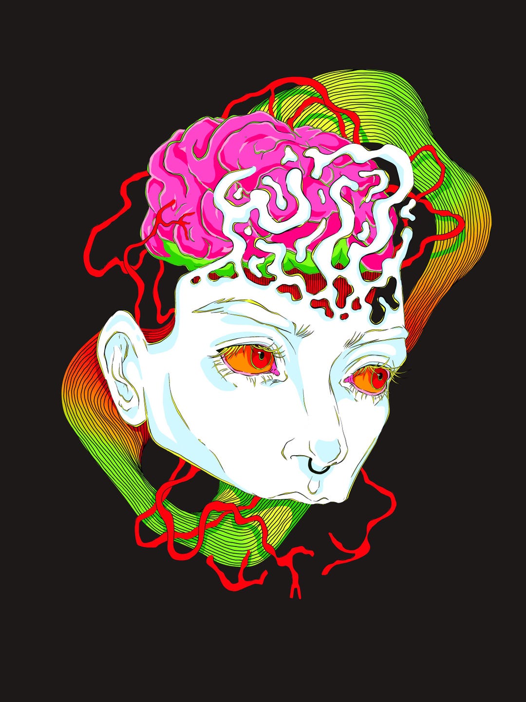Creepy Body Horror Art Print: Psychedelic Woman, Brain Rot (8.5x11") - Etsy