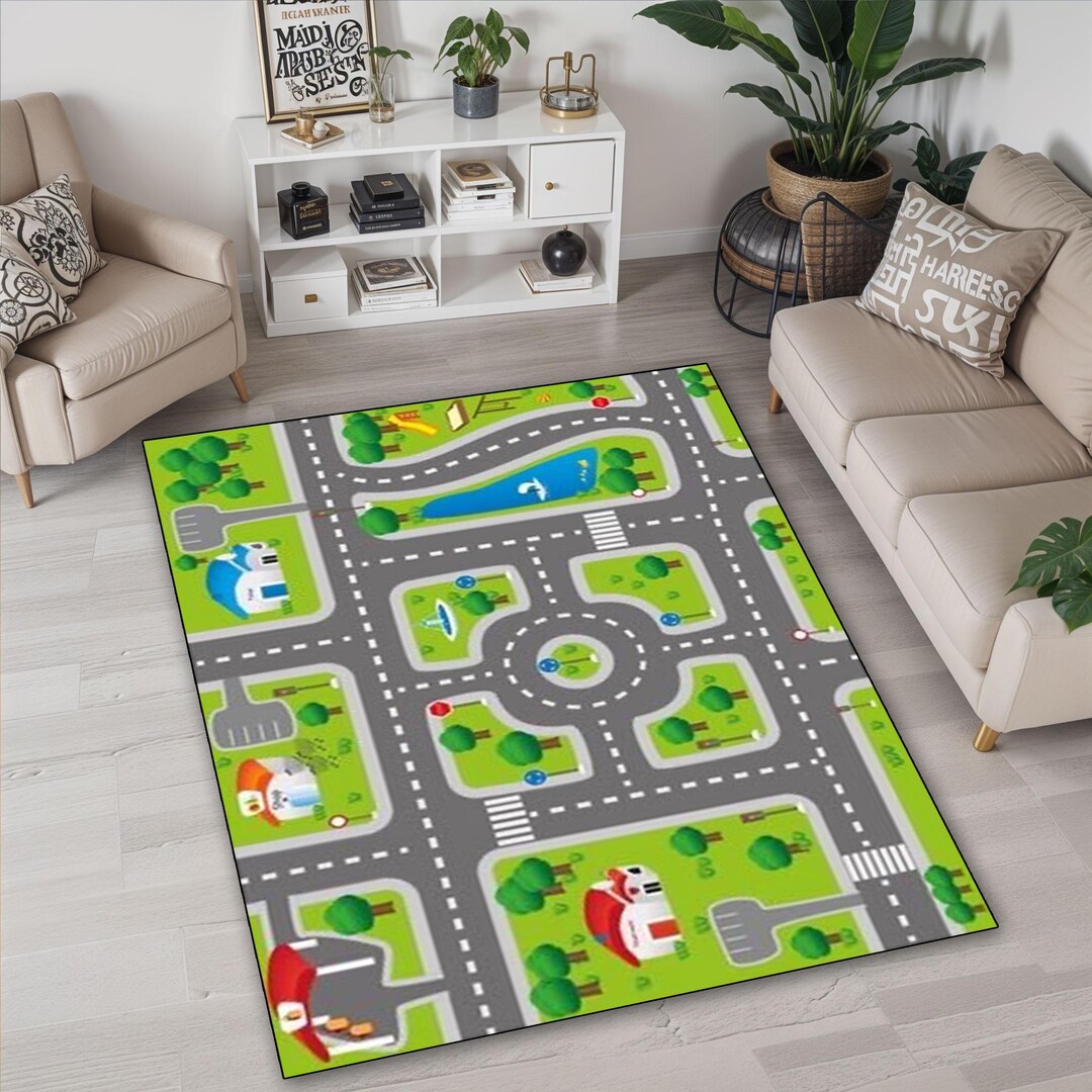 Landscape Town Map, Play Mat for Kids Room, Area Rug for Children, City ...