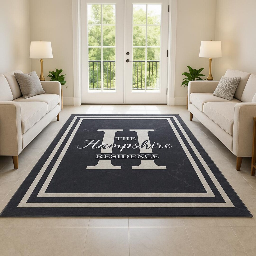 Costum Monogram Rug, Personalized Family Name Carpet for Living Room ...