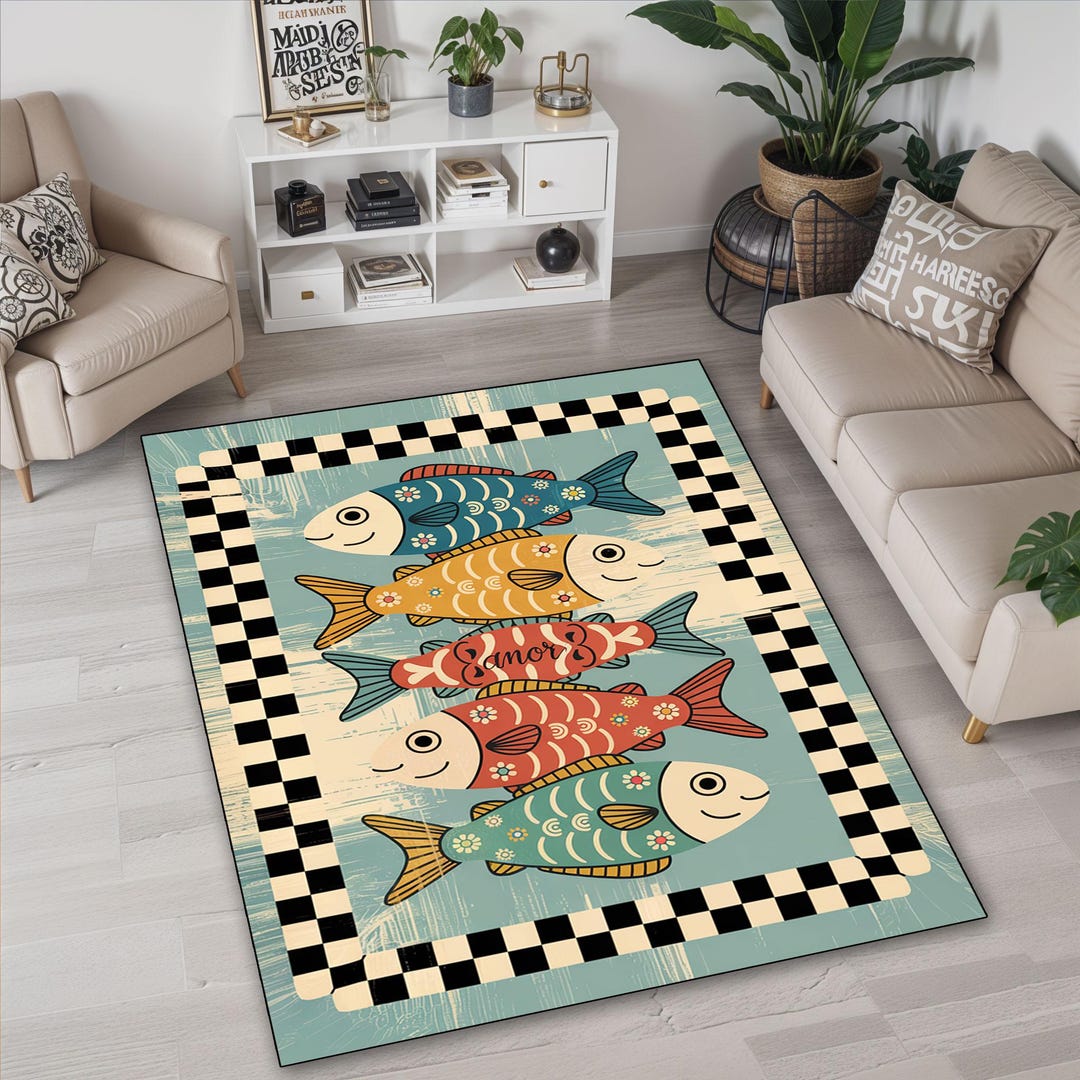Smling Fish Area Rug, Blue Fish Rug, Kids Room Rug, for Living Room Rug ...