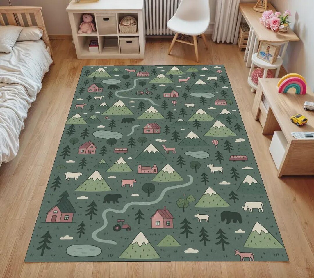 City Road Map Play Mat: Kids Room Area Rug, Educational Playroom Carpet ...