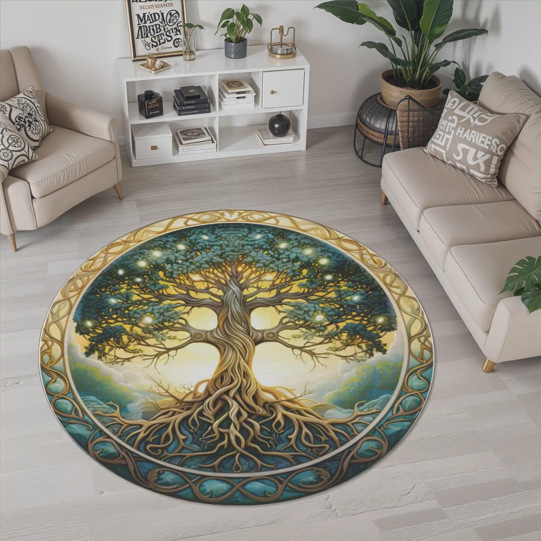 Celtic Sacred Tree Carpet, Tree of Life Round Area Rug, Nature ...