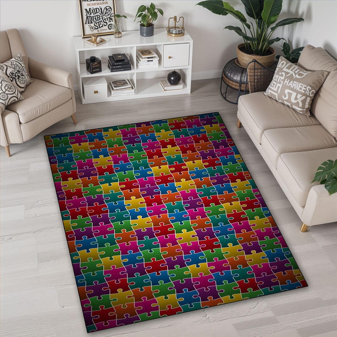 Puzzle Rug, Colorful Puzzle Rug, Kids Room Rug, Puzzle Piece Area Rug ...