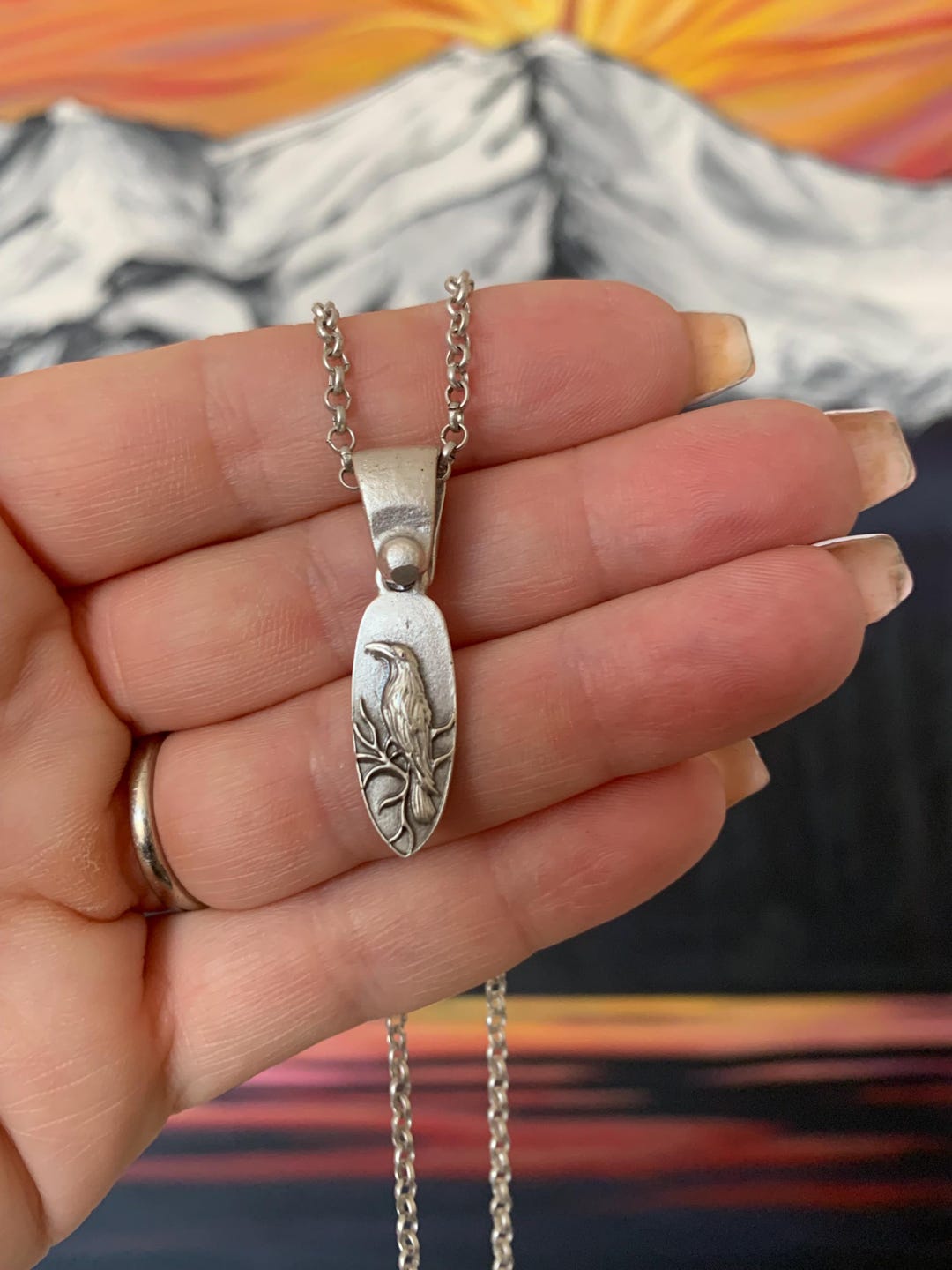 Small Antique Silver Raven Pendant Necklace: Celestial Jewelry - Etsy