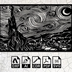 Stary Night Wall Art SVG DXF Files | Laser Cut Silhouette Template ...