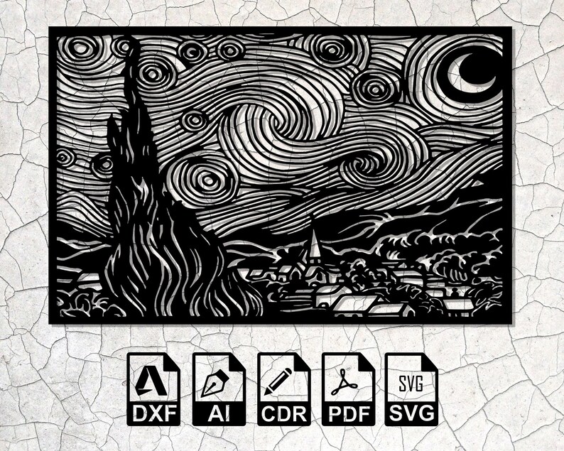 Stary Night Wall Art SVG DXF Files | Laser Cut Silhouette Template ...