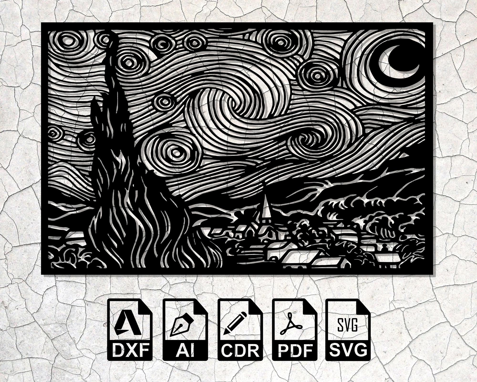 Stary Night Wall Art SVG DXF Files | Laser Cut Silhouette Template ...