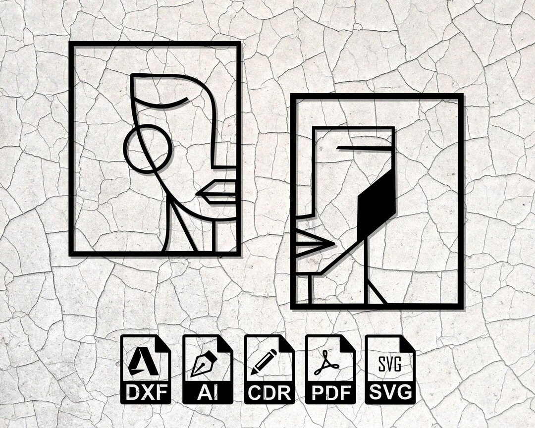 Geometric Faces Wall Art SVG DXF Files | Laser Cut Silhouette Template ...