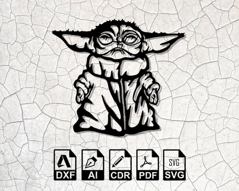 Baby Yoda Grogu Wall Art SVG DXF Files Laser Cut Silhouette Template ...