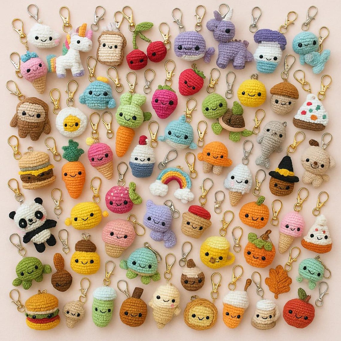 300 Amigurumi Keychain Crochet Patterns Bundle, Mini Plush Toys, Animal ...