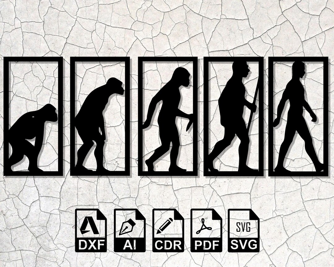 Human Evolution Wall Art SVG DXF Files | Laser Cut Silhouette Template | CNC Cutting, Engraving ...