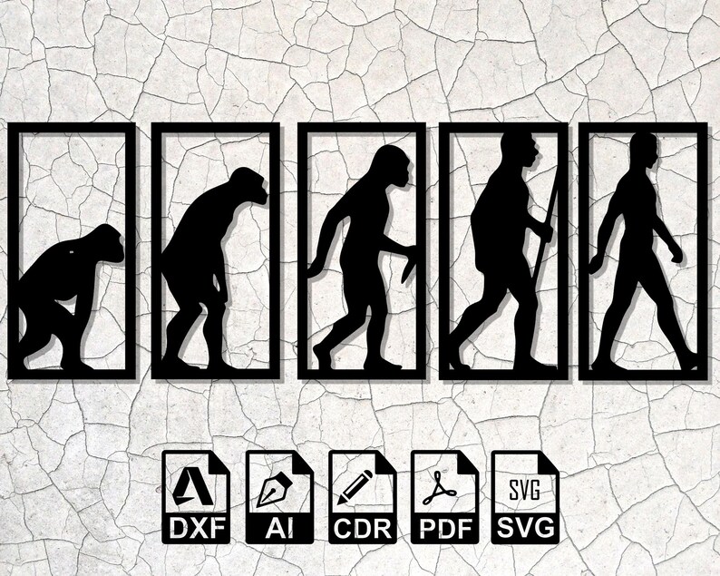 Human Evolution Wall Art SVG DXF Files | Laser Cut Silhouette Template ...