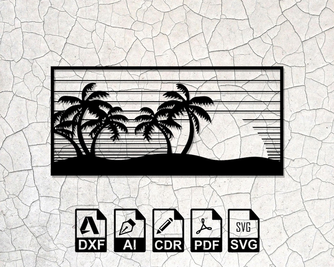 Sunset Sun Wall Art SVG DXF Files | Laser Cut Silhouette Template | CNC ...