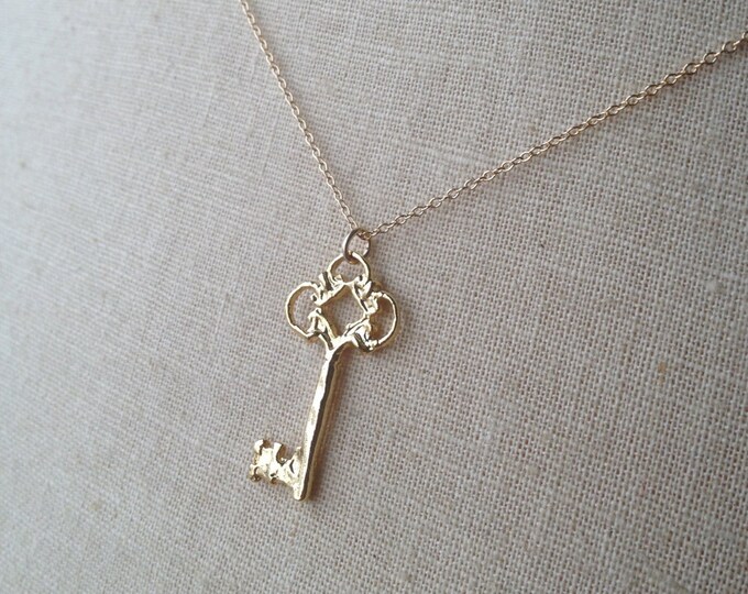 Skeleton Key Necklace, Gold Key, Key Necklace, Key Charm, Golden Key ...
