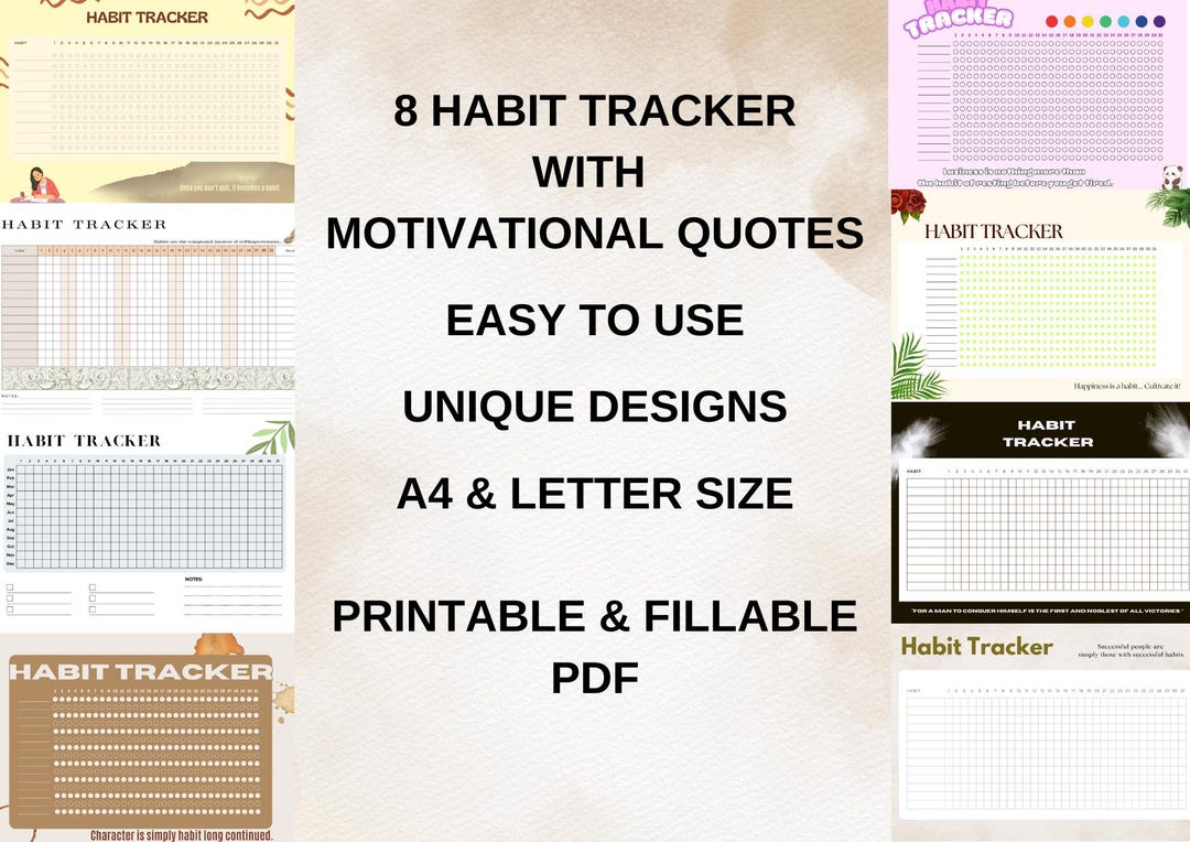 Habit Tracker 8 Habit Tracker With Motivational Quotes Daily Habit ...