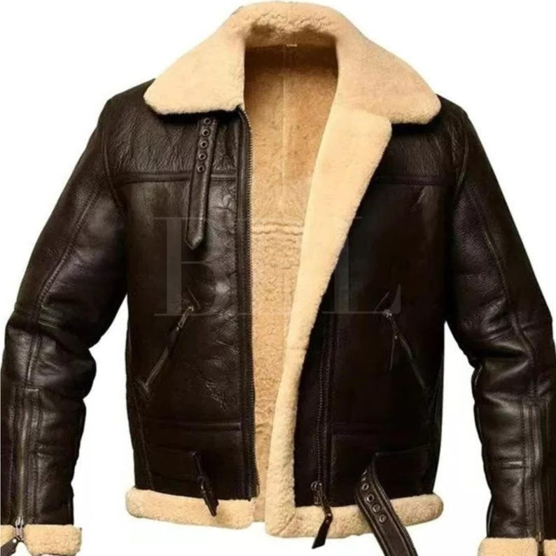 Men’s B3 Bomber RAF Aviator Pilot Flying Fur Jacket Genuine Sheepskin Leather*fur Winter Real ...