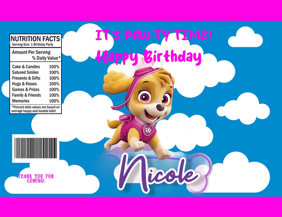 Paw Patrol Personalized Skye Chip Bag Template Digital File Only - Etsy