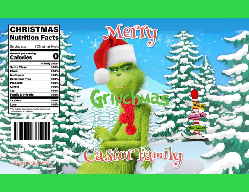 Grinchmas Themed Personalized Chip Bag Template Digital File Only - Etsy