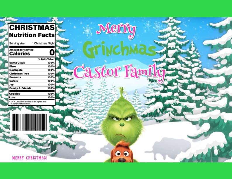 Grinch Themed Personalized Chip Bag Template Digital File Only - Etsy