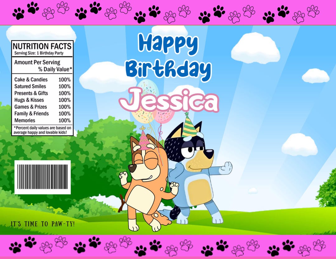 Bluey Personalized Birthday Party Chip Bag Template - Etsy