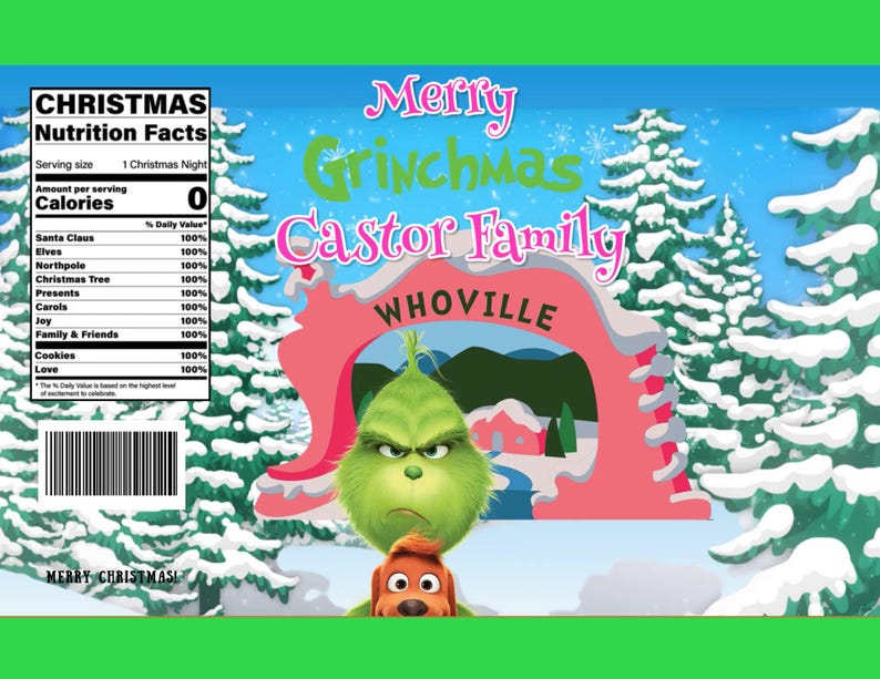 Grinch Themed Personalized Chip Bag Template Digital File Only - Etsy