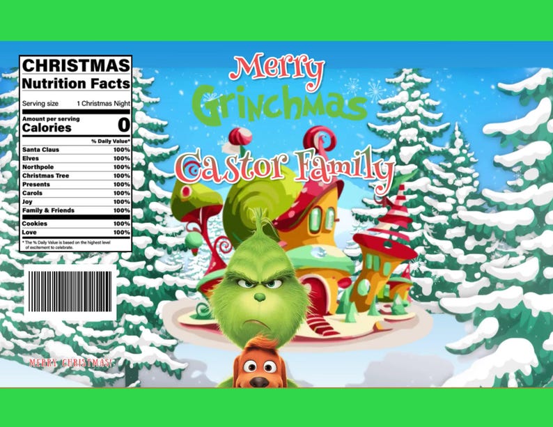 Grinch Themed Personalized Chip Bag Template Digital File Only - Etsy
