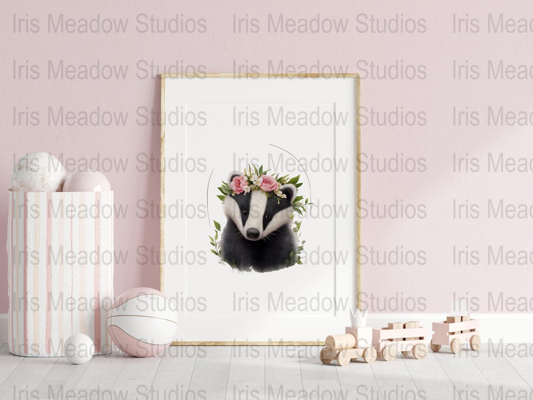 Cute Badger Wall Art, Floral Animal Print, Woodland Nursery Decor, Kids ...