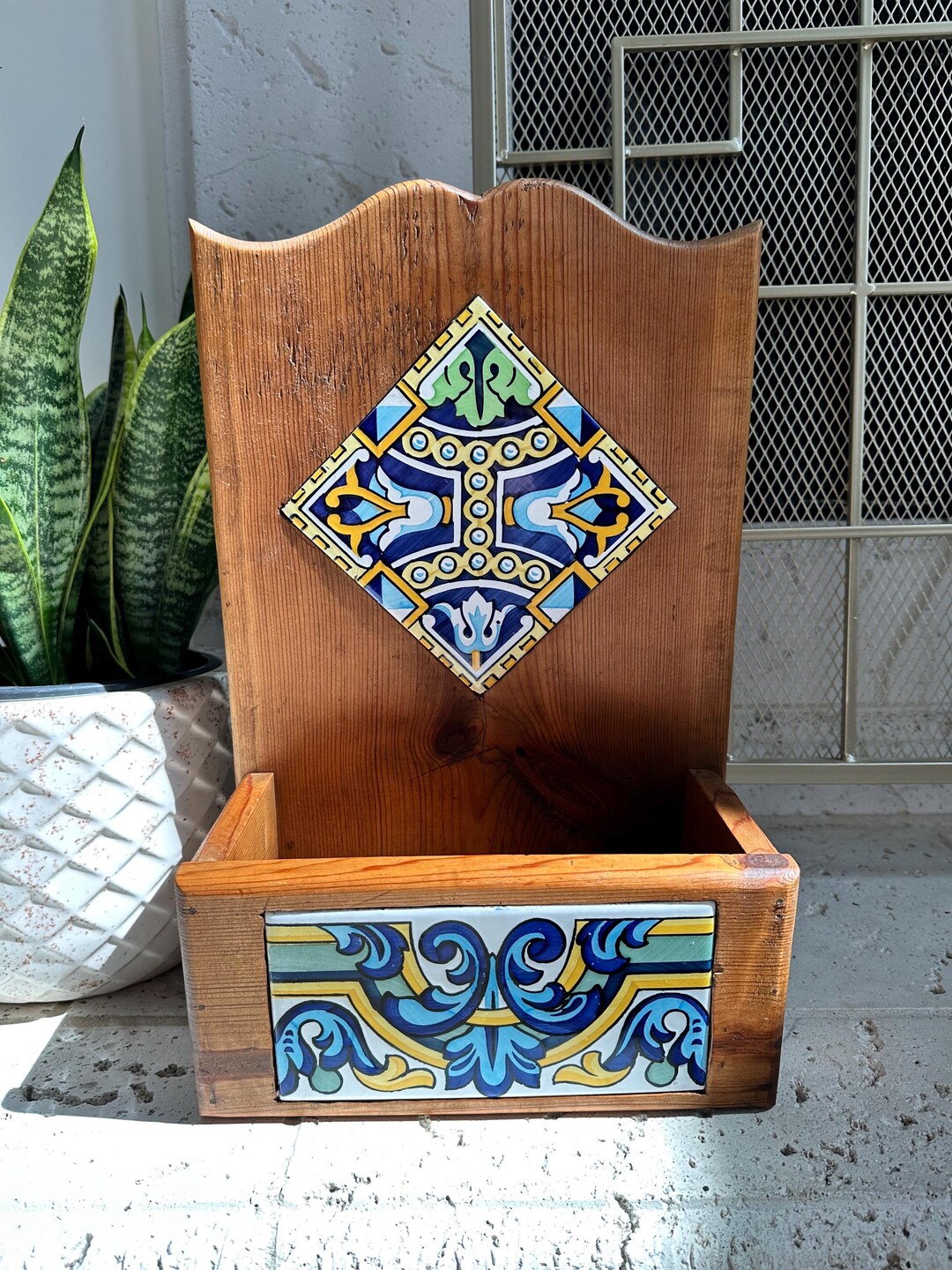 Vintage Talavera Tile Planter Box: Rustic Wooden Hanging Organizer - Etsy