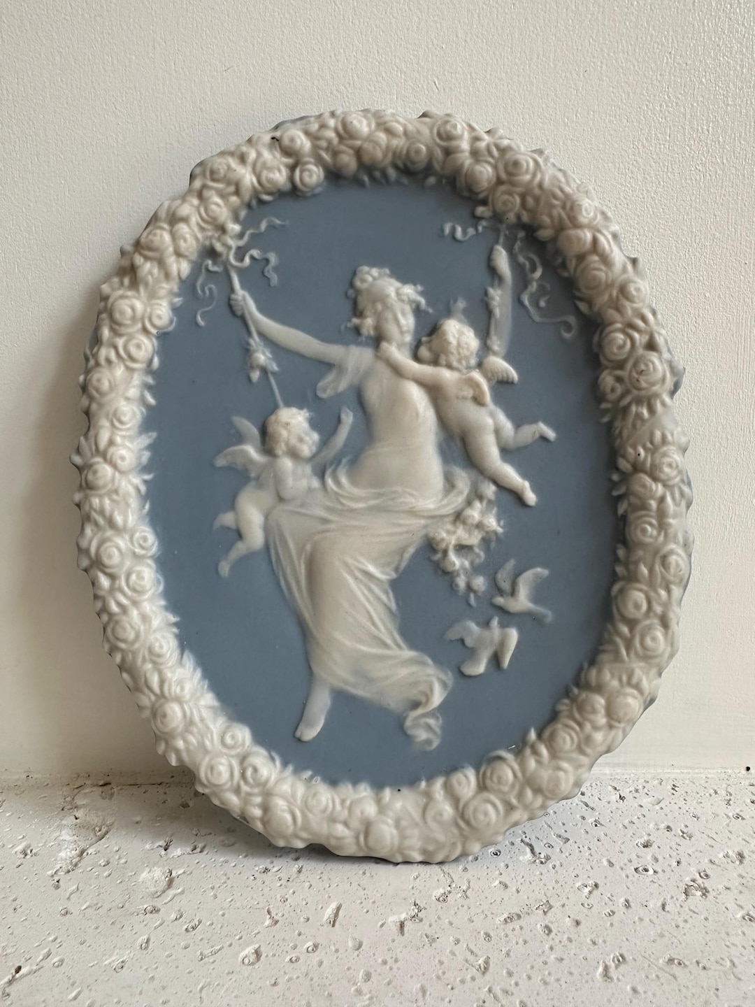 Vintage Wedgwood Jasperware Plaque: Powder Blue Goddess & Cherubs ...