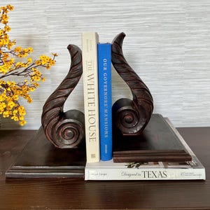 Vintage Carved Wood Bookends: Ornate Scroll Design - Etsy