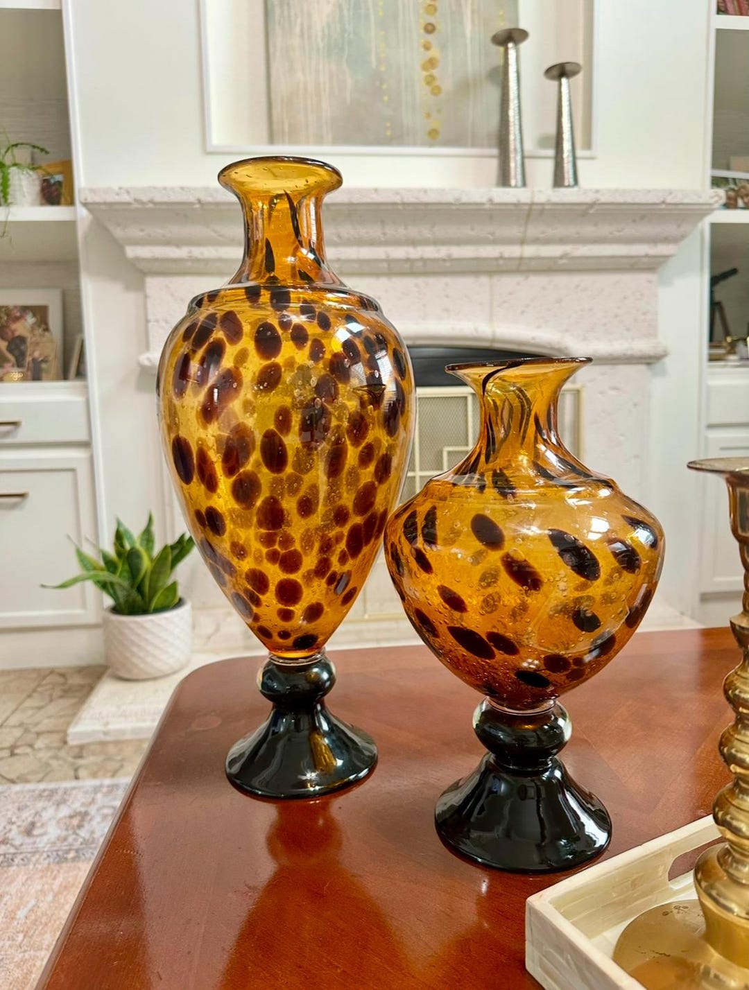 Vintage Amber Tortoise Shell Art Glass Vase Leopard Print Vase - Etsy