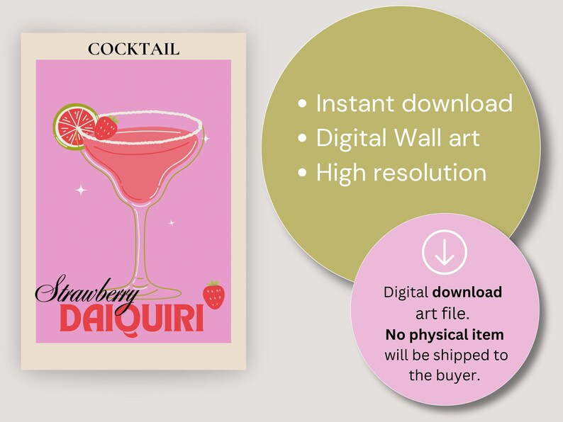 Printable Strawberry Daiquiri Poster – Instant Download, Colourful ...