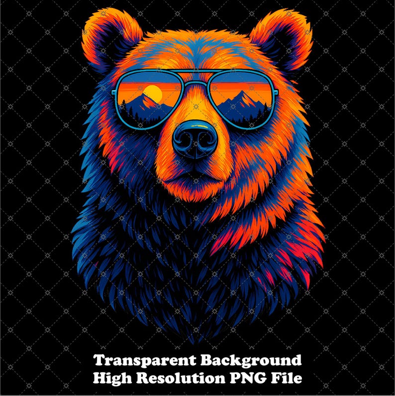 Neon Sunset Bear PNG, Cool Bear With Sunglasses PNG, Colorful Wildlife ...
