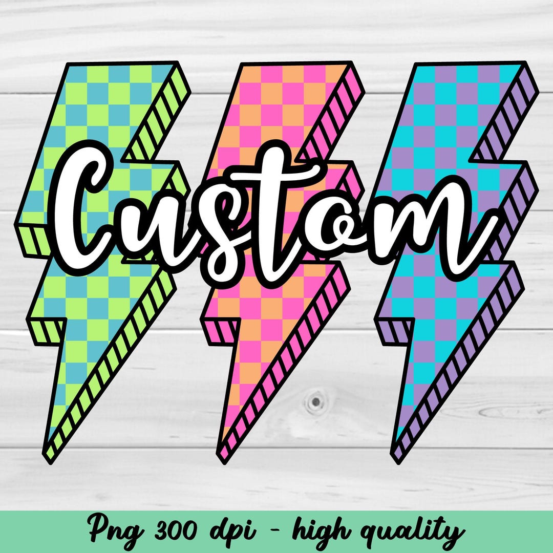 Custom Name Checkered Lightning Bolt PNG: Personalized T-shirt Design ...