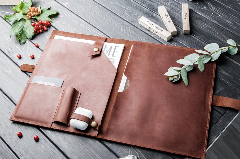 Personalized Leather Document Sleeve, Custom Leather Portfolio, Leather ...