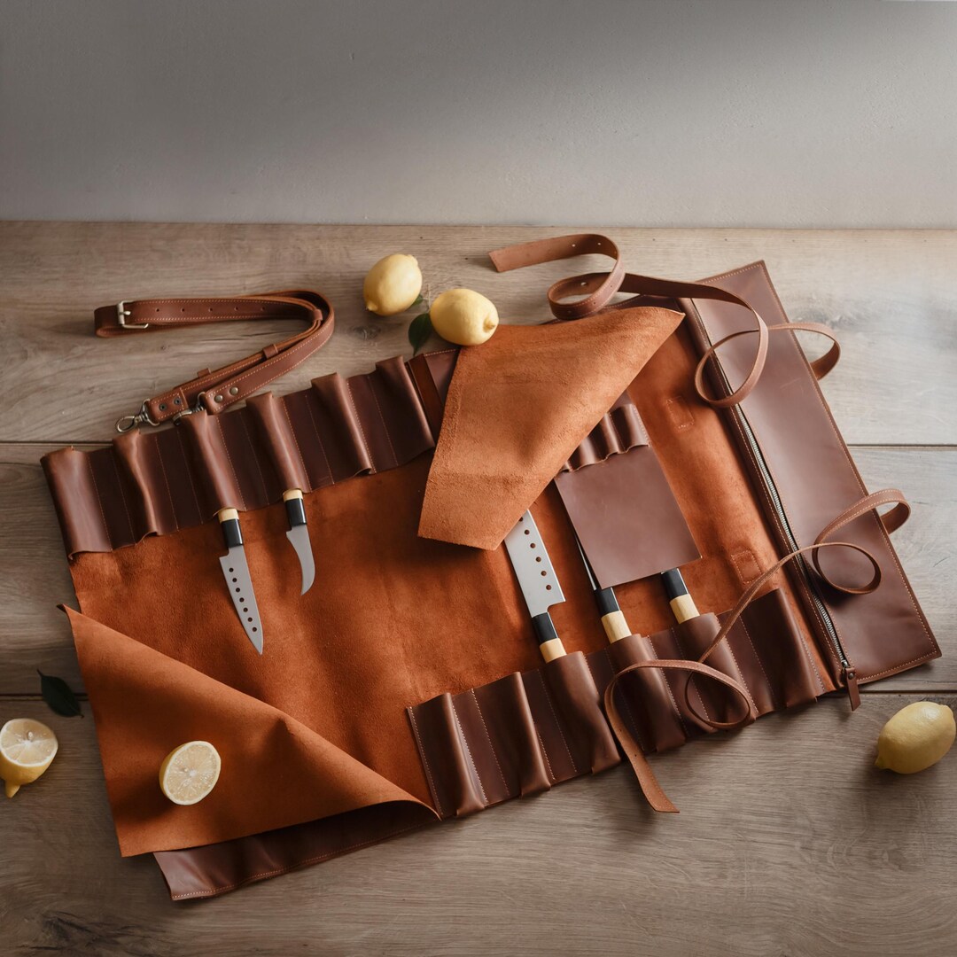 Leather Kitchen Bag,leather Chef Knife Roll,professional Knife Case ...