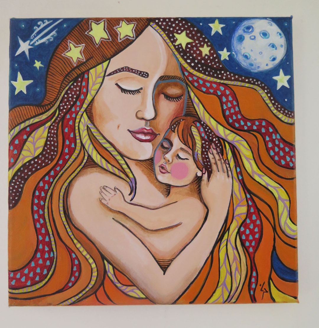 Original Painting Lullaby Mother and Child Portrait , Original Acrylic ...